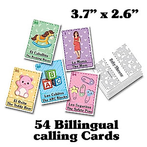 More Fiesta Baby Shower Bingo Tablas Game - Bilingual English Spanish, for up to 40 Players