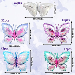 ROPCIA 10 PCS Butterfly Balloons, Gradient Giant Butterfly Foil Mylar Balloon Butterfly Birthday Decorations for Butterfly Theme Birthday Party Wedding Shower Party Decoration Supplies