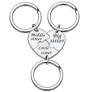 YEEQIN Matching Heart Keychain Set for 3 Sisters - Big, Mid, and Lil Sis Jewelry Gifts