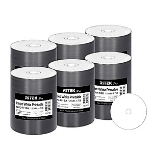 600 Pack Ritek Pro (Professional Grade) DVD-R 16X 4.7GB AZO Dye (MID MXL RG04) White Inkjet Hub Printable Blank Media Recordable Disc