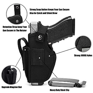 Universal Concealed Carry Holster, Inside or Outside Belt, Right/Left Hand Holster, 380 Holster, IWB/OWB 9mm Belt Holster for Subcompact Full Size Pistols (Black, mag Pouch)