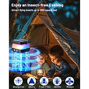 Solar Bug Zapper Outdoor Indoor, 3 in 1 Portable Electric Mosquito Zapper, Waterproof Plug in with RGB Light & Reading Lamp, Rechargeable Fly Zapper Insect Trap for Patio Camping Home Backyard