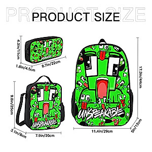 Fnixhva 3PCS Kids Large-capacity Adjustable Shoulder Strap Backpack,Boys School Bag,Game Fans Gift,Durable Laptop Bag,3D Printed Lunch Bag Stationery Bag Casual Office Style2