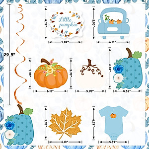 Little Pumpkin Party Hanging Decorations, Blue Boy Little Pumpkin Baby Shower Decoration, Pumpkin Truck Maple Leaf Hanging Swirl Streamer for Boy Fall Baby Shower Gender Reveal Party Supplies