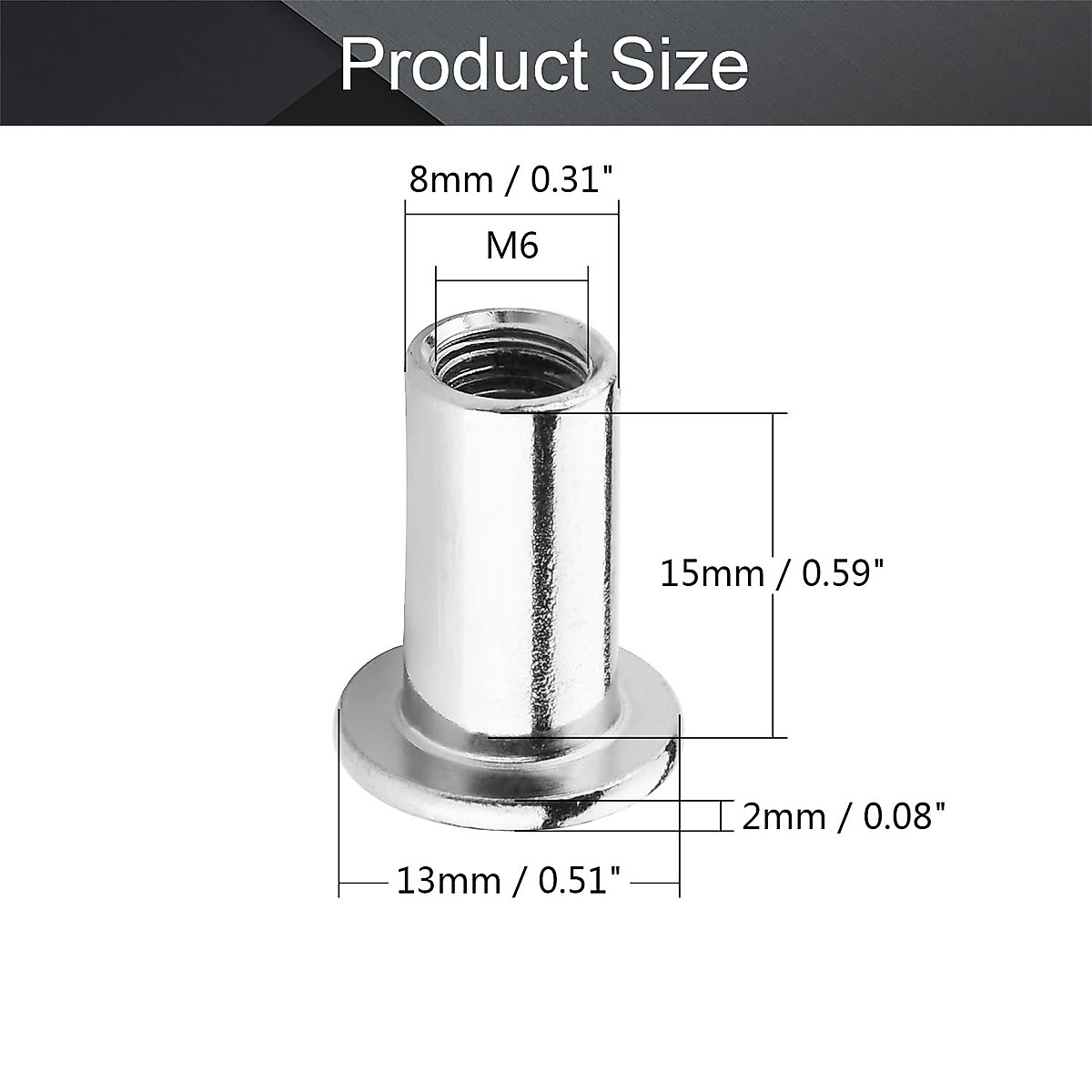 MroMax M6x15mm Nickel Plated Iron Insert Nut Rivet Hex Socket Head Nuts Screw Post Mounting for Furniture Installation Nickel Tone 20Pcs
