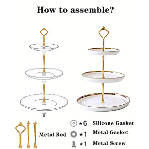 CofeLife Set of 2 Porcelain Cupcake Stand Ceramic Dessert Stand Tiered Serving Trays with Gold Rod, 3 Tiers and 2 Tiers Cake Stand Party Serving Trays Fruit Pastry Holders for Wedding and Party