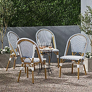 Christopher Knight Home Philomena Outdoor French Bistro Chair (Set of 4), Blue + White + Bamboo Print Finish