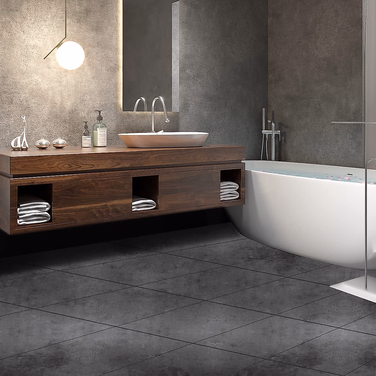 SURNUO 10PC 12 * 12 inch 1.5mm Thick Peel and Stick Vinyl Floor Tile, Self-Adhesive Tile Flooring for Bathroom, Livingroom, Kitchen and Renter's House Black Color