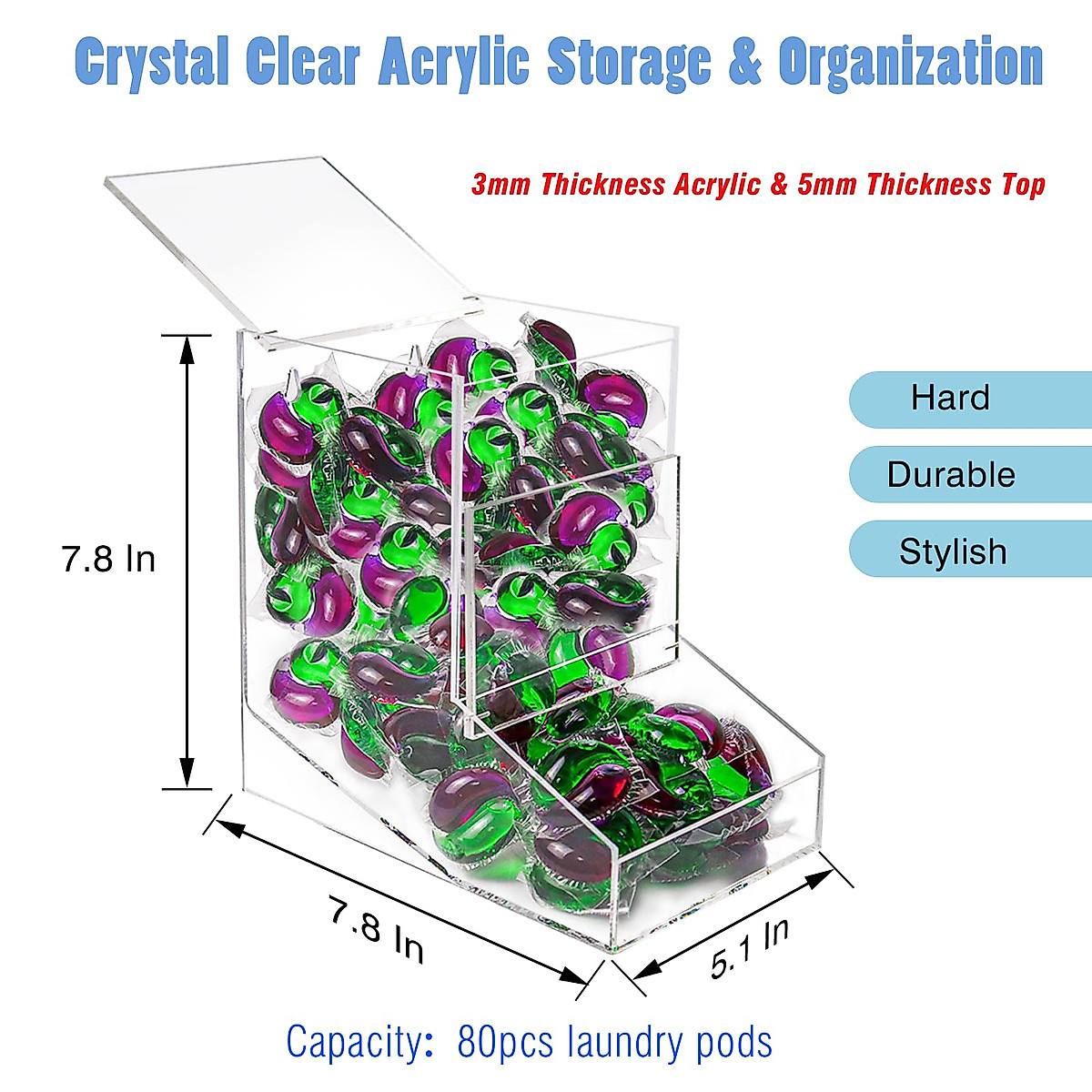 Gnjoyxuan Laundry Pods Container, Acrylic Candy Dispenser with 2 Lid, Dishwasher Pod Holder, Laundry Organization for Laundry Room, Home, kitchen, Office Used- Stand or Wall Mount