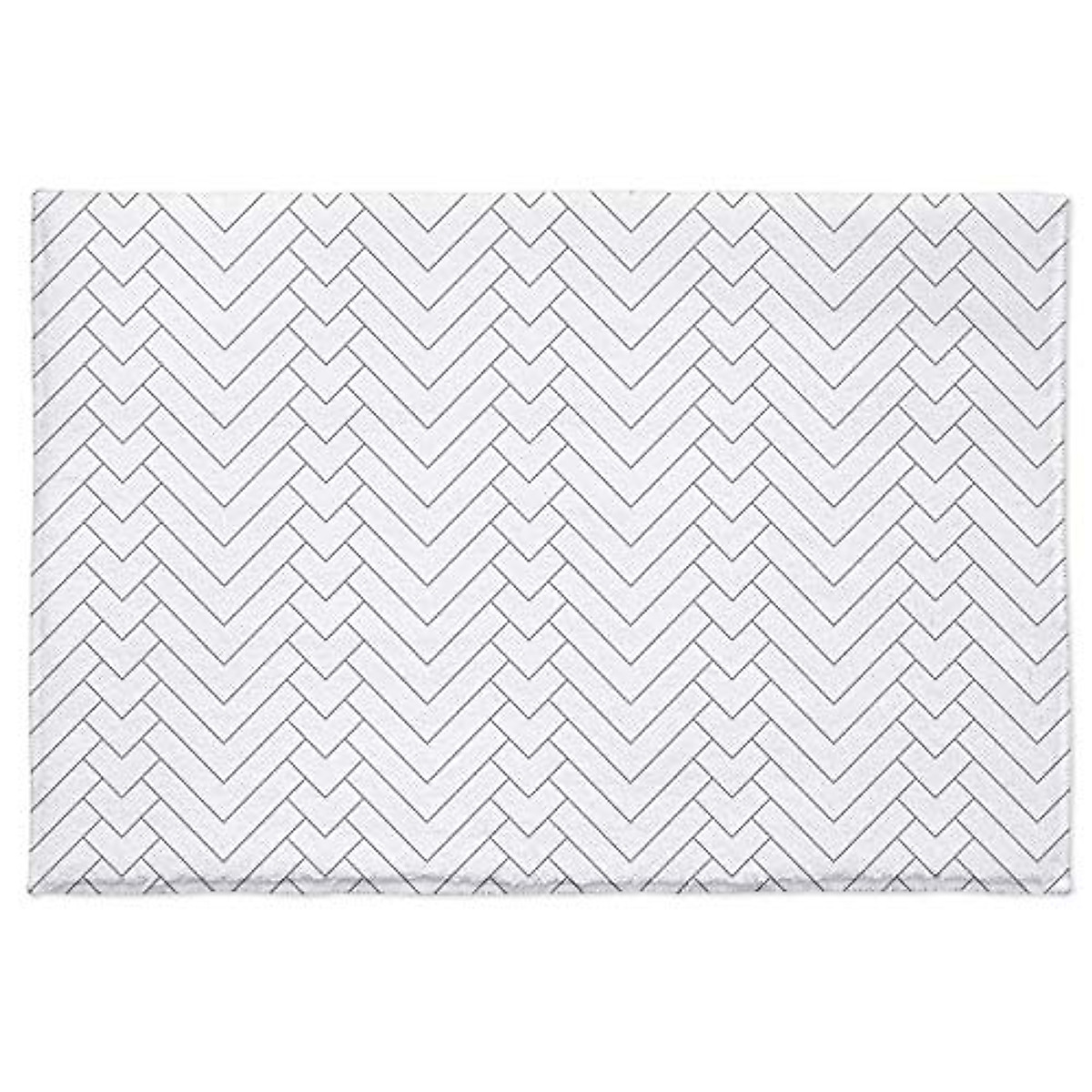 Chucoco Modern Abstract Geometry Herringbone Art Doormat Shaggy Plush Rug, Comfy Furry Floor Area Rugs Simple White Cozy Throw Shag Carpets Indoor Entrance Decor Door Mats