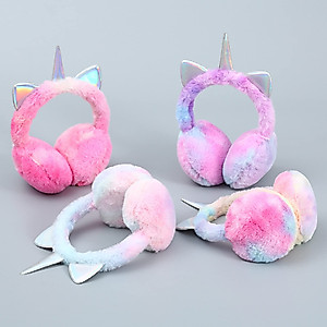 CHUANGLI Winter Unicorn Earmuffs, Cute Cartoon Earmuff Rainbow Ear Warmers for Girls/Women's Gift