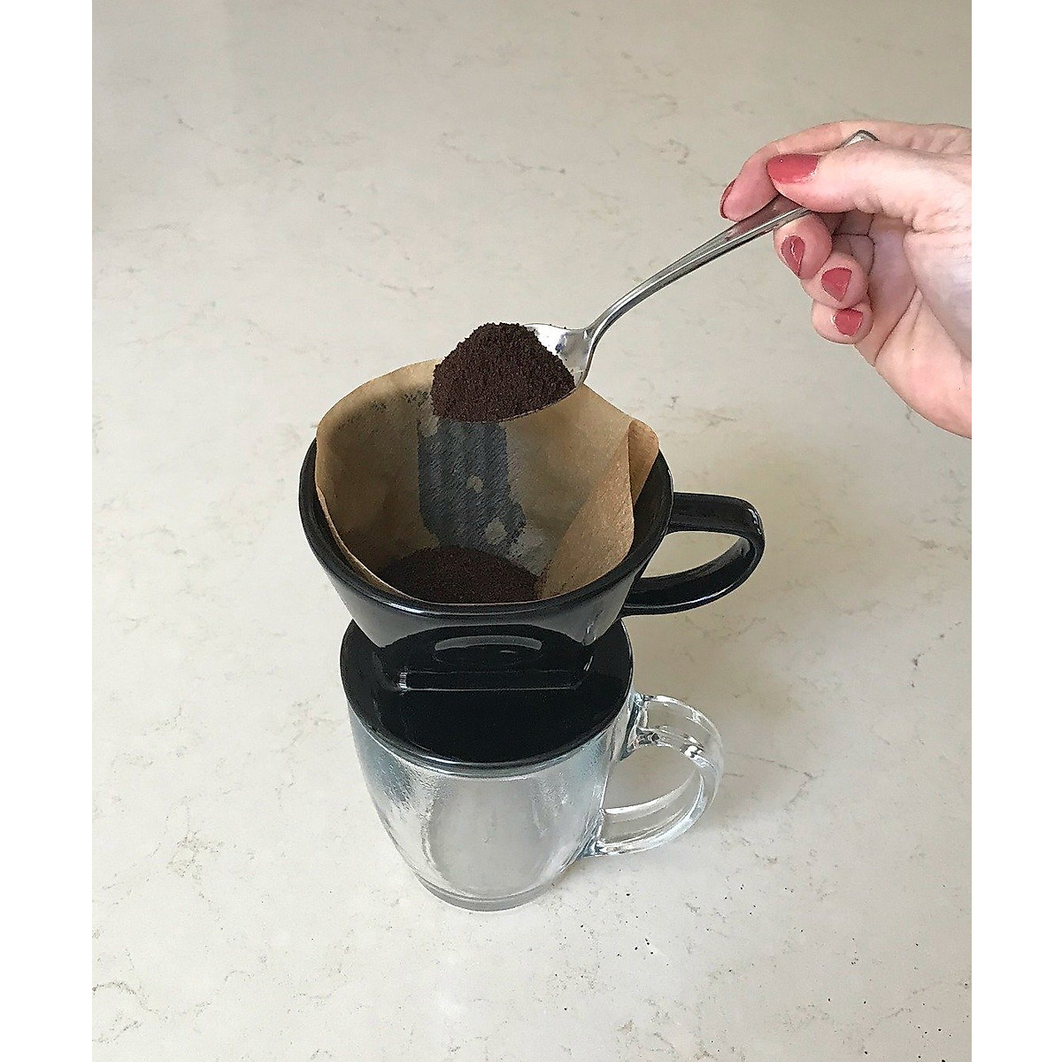 Coffee Pour Over Single Cup Ceramic Brewer Coffee Maker by Simply Charmed (Black)