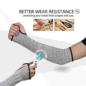 Cut Resistant Sleeves with Thumb Hole, Arm Protection Knit Sleeves, Level 5 Protection, Slash Resistant Safety Protective Sleeves, Grey, 1 Pair