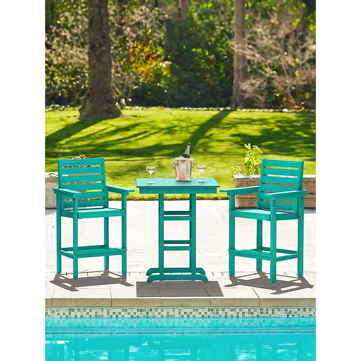 Homenjoy Tall Adirondack Chair Set of 2, HDPE Weather Resistant Patio Bar Stools, Heavy Duty Bar Height Adirondack Chairs with Footrest, 26 inch High Balcony Chair for Deck Pool, Blue Turquoise