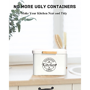 Dishwasher Pod Container with Hinged Lid. Farmhouse Metal Dishwaser Pods Holder for Kitchen Cabinet Organizer. Modern Kitchen Decor and Accessories. Dishwasher Detergent Tablet Storage(Cream)