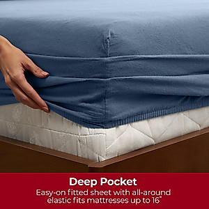 Mellanni Flannel Cotton Full Size Bed Set - Double Brushed for Extra Softness & Comfort - Luxury Lightweight Blue Sheets Set - Deep Pocket Fitted Sheet up to 16 inch - 4 PC Set (Full, Blue)