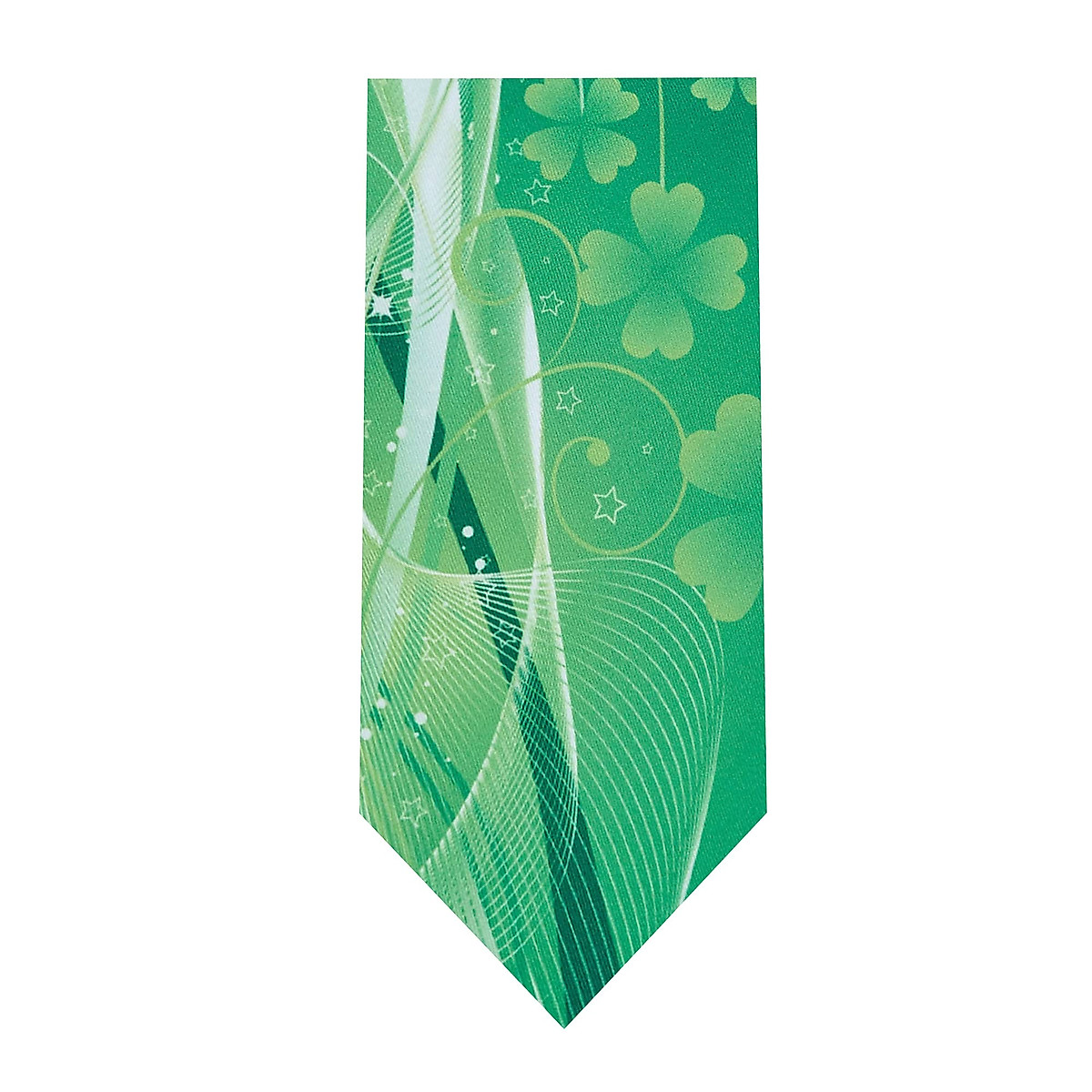 Jacob Alexander Men's Happy Saint Patrick's Day Abstract Wavy Four-Leaf Clover Stars Regular Length Neck Tie - Green