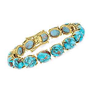 Ross-Simons Turquoise Bracelet in 18kt Gold Over Sterling. 7 inches