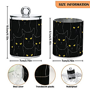 Moudou Black Cat Qtip Holder Dispenser 2 Pack, 15 oz Clear Plastic Apothecary Jar Set for Bathroom Canister Cosmetics Storage Organizer for Cotton Ball, Cotton Swab, Floss Picks