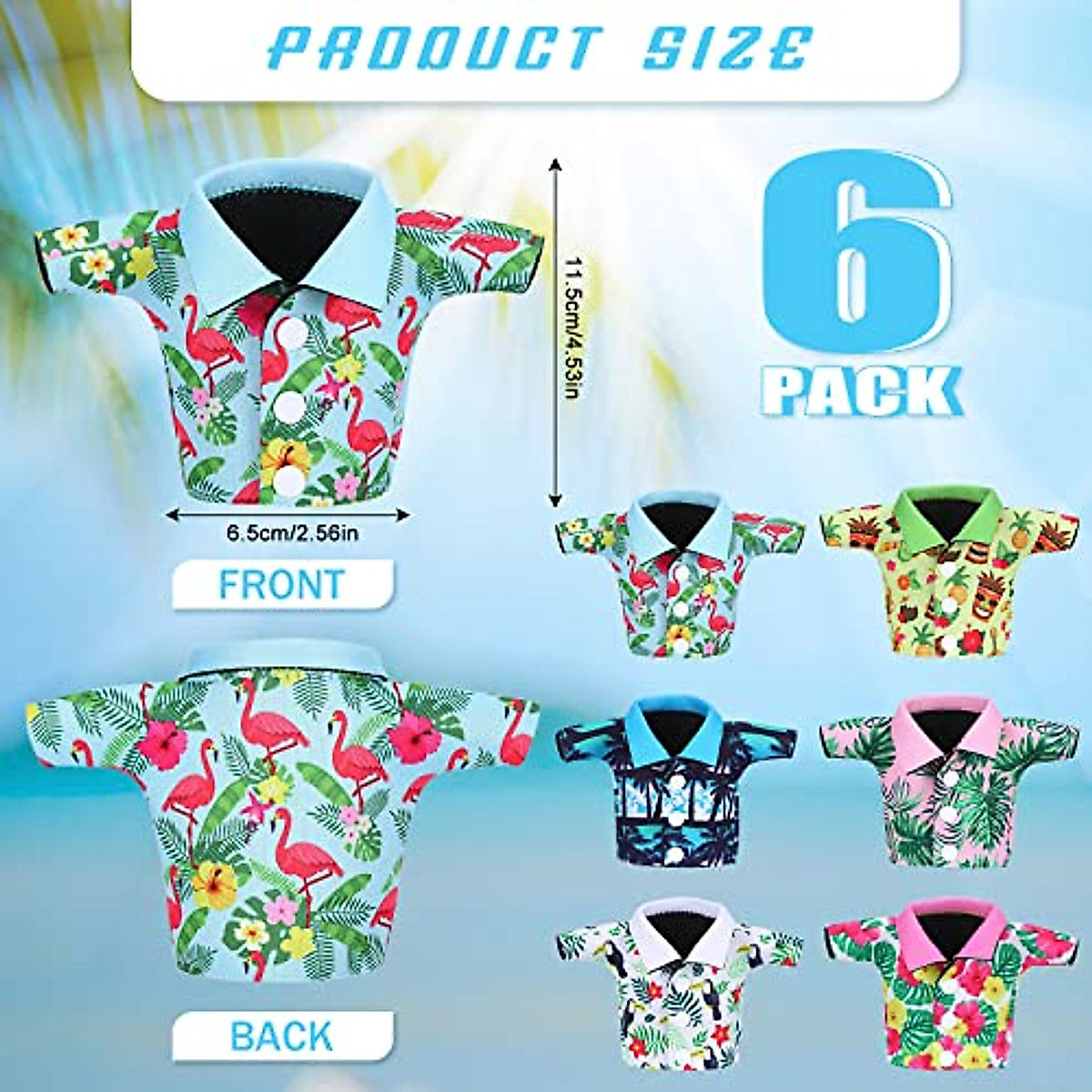 Funtery 6 Pack 12 oz Can Cooler Sleeves Funny Hawaii Can Shirt Neoprene Tiny Coat Can Jacket for Tropical Aloha Luau Beach Birthday Party Supplies