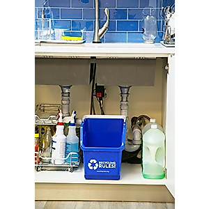 Recycling Rules 6 Gallon Stackable Recycling Bin Container in Blue, Eco-Friendly BPA-Free Handy Recycler with Handle, 4-Pack