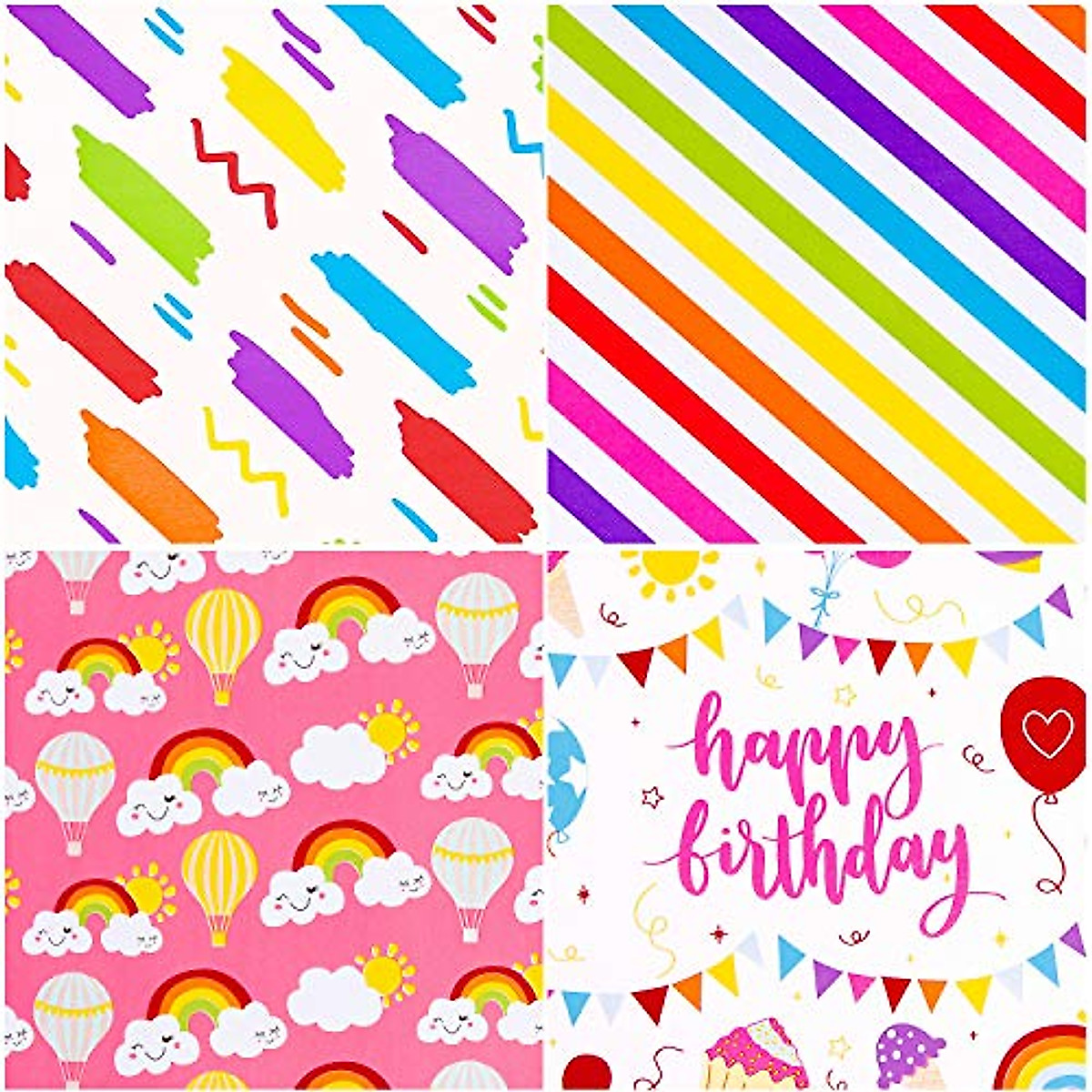 WRAPAHOLIC Birthday Wrapping Paper Roll - Rainbow Pony with Cut Lines for baby shower - 4 Rolls - 30 inch X 120 inch Per Roll