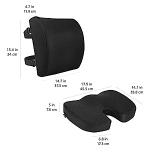 Amazon Basics Seat Cushion & Lumbar Support, Memory Foam, Black, 2-Pack