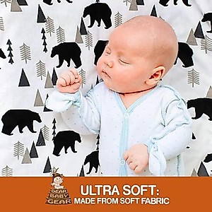 Dear Baby Gear Bears Deluxe Baby Blanket - Reversible, Milestone & Newborn Gifts for Girls and Boys - Black Bears, Geometric Trees - Black and White Plaid - 40" x 30"