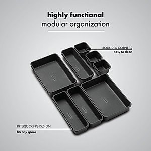 madesmart 8-Piece Interlocking Bin Pack - Granite | VALUE COLLECTION | Customizable Multi-Purpose Storage | Durable | Easy to Clean | BPA-Free (59601)