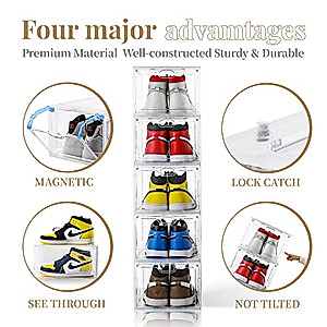 Aliscatre Shoe Boxes Clear Plastic Stackable, 6 Pack Shoe Organizer for Closet, Shoe Storage Boxes for Women/Men, Shoe Containers for Sneaker Display, Fit up to US Size 12(13.4”x 9.8”x 7.1”)