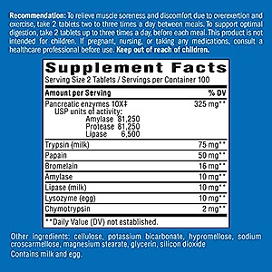 Nature's Way Mega-Zyme Systemic Enzymes, Relieves Occasional Muscle Soreness and Discomfort*, Pancreatic Enzymes, Digestive Health Support*, 200 Tablets