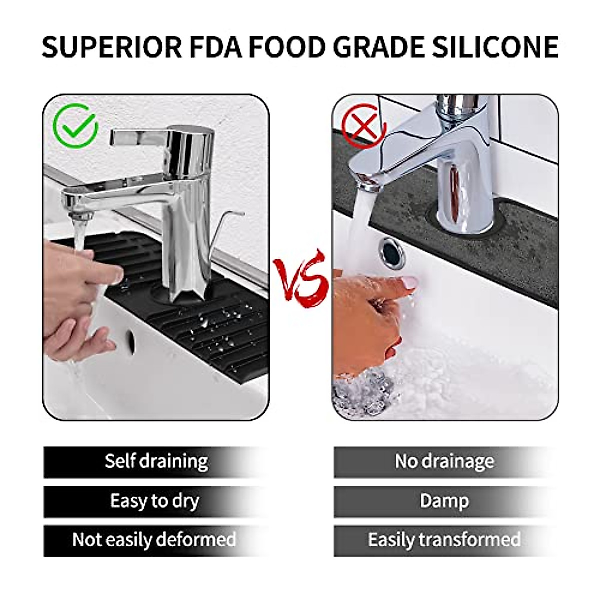 homfanseec Kitchen Sink Splash Guard, Silicone Faucet Handle Drip Catcher Tray, Reusable Faucet Absorbent Mat for Kitchen Sink, Faucet Splash Catcher Kitchen Guard for Faucet Black