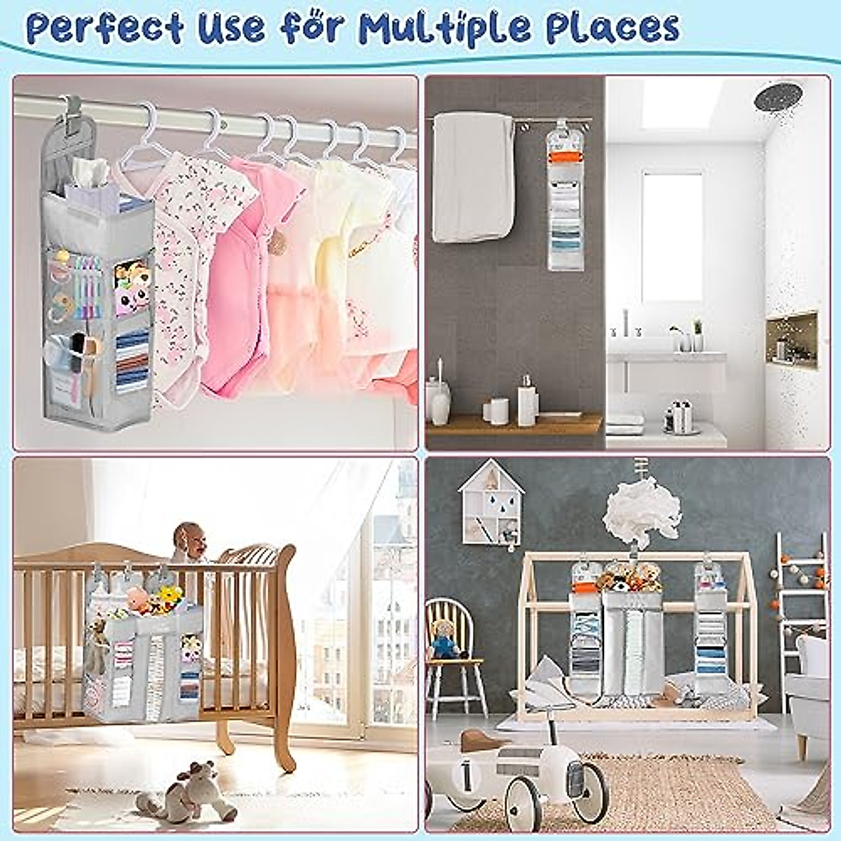 CIEUDY 3-in-1 Hanging Diaper Organizer Storage for Baby, Hanging Diaper Organizer for Changing Table, Playard, Wall & Door, Gifts for New Mom after Birth（Included High Contrast Baby Book）