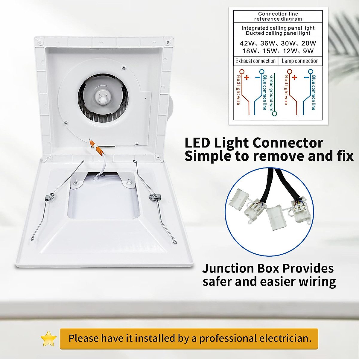 Yopmb Bathroom Exhaust Fan with LED Light ，Square Ceiling Mount Quiet Exhaust Fan for Shower/Bathroom/Office/Home/Restroom，1.0Sone 110 CFM 110V 4" Duct, White