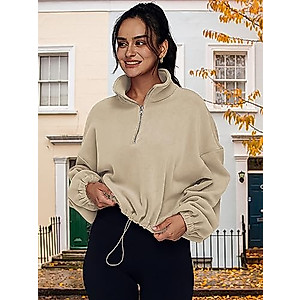 AUTOMET Womens Oversized Sweatshirt Hoodies Half Zip Pullover Trendy Long Sleeve Shirts Tops Y2k Fall Outfits Sweaters Clothes 2023 Khaki