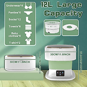 Mini Washing Machine,12L Foldable Washer and Dryer Combo, Collapsible Mini Washer for Underwear, Baby Clothes Apartments, Dormitories (Green)