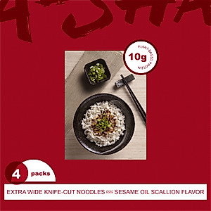 A-Sha Chewy Knife Cut Squiggly Noodles With Sesame Scallion Sauce - Healthy Ramen Noodles, 1 Bag(4 Servings)