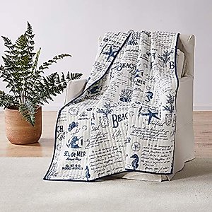Levtex Home - Beach Life - Quilted Throw - 50x60in. - Nautical - Navy and White - Reversible Pattern - Cotton Fabric