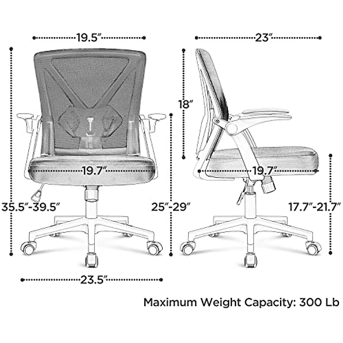 Topeakmart Office Chair Ergonomic Desk Chair with Adjustable Lumbar Support, Mid Back Mesh Computer Chair with Flip-up Armrests Task Chairs, Executive Chair for Home Office, White