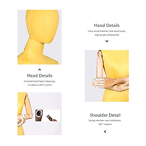 DE-LIANG Female Mannequin Torso with Stand Yellow Suede Fabric Women Dress Form with Wooden Arms Natural Wood Color, Fabric is (Yellow)