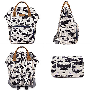 Cow Print Diaper Bag Backpack Set for Baby Girls Mom, Large Capacity Multi-Function Nappy Bags Organizer