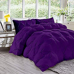All-Season 500 GSM Egg Plant Goose Down Alternative 1 Piece Quilted Pinch Pleated Single Comforter 800 Thread Count Egyptian Cotton Soft & Fluffy Breathable California King