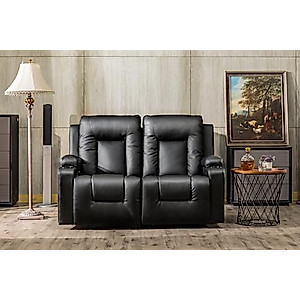 COMHOMA Leather Recliner Modern Loveseat Sofa, 2 Leather Recliner Chair,Modern Small Sofa Couch,2 Seater PU Loveseat,Modern Couches for Living Room with Drink Holders Living Room Chair Loveseat Sofa