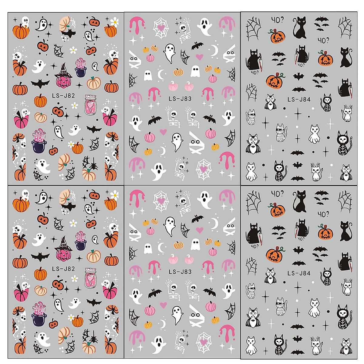 Halloween Nail Art Stickers Cute Ghost Pumpkin 3D Self-Adhesive Nail Decals Bat Cat Skull Designs Nail Decorations Halloween DIY Manicure Supplies for Women Girls&Kids 6Pcs