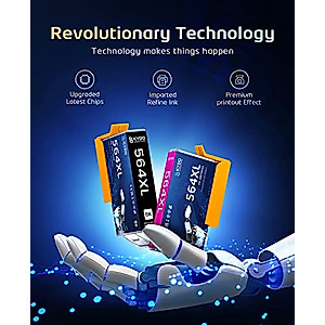 564XL Ink Cartridges for HP Printers 5-Pack Combo (2 Black, 1 Cyan, 1 Magenta, 1 Yellow) Works with Photosmart 7520 7525 5520 6520 6525 5510 6510 7510, DeskJet 3520 3522, OfficeJet 4610 4620 Printers
