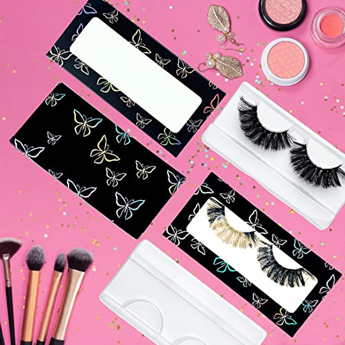 GuangZhou 60 Pieces False Eyelashes Box Empty Lash Packaging Storage Containers 30 Soft Paper Lash Boxes with 30 Tray Laser Butterfly Prints Lash Case Holder (Black)