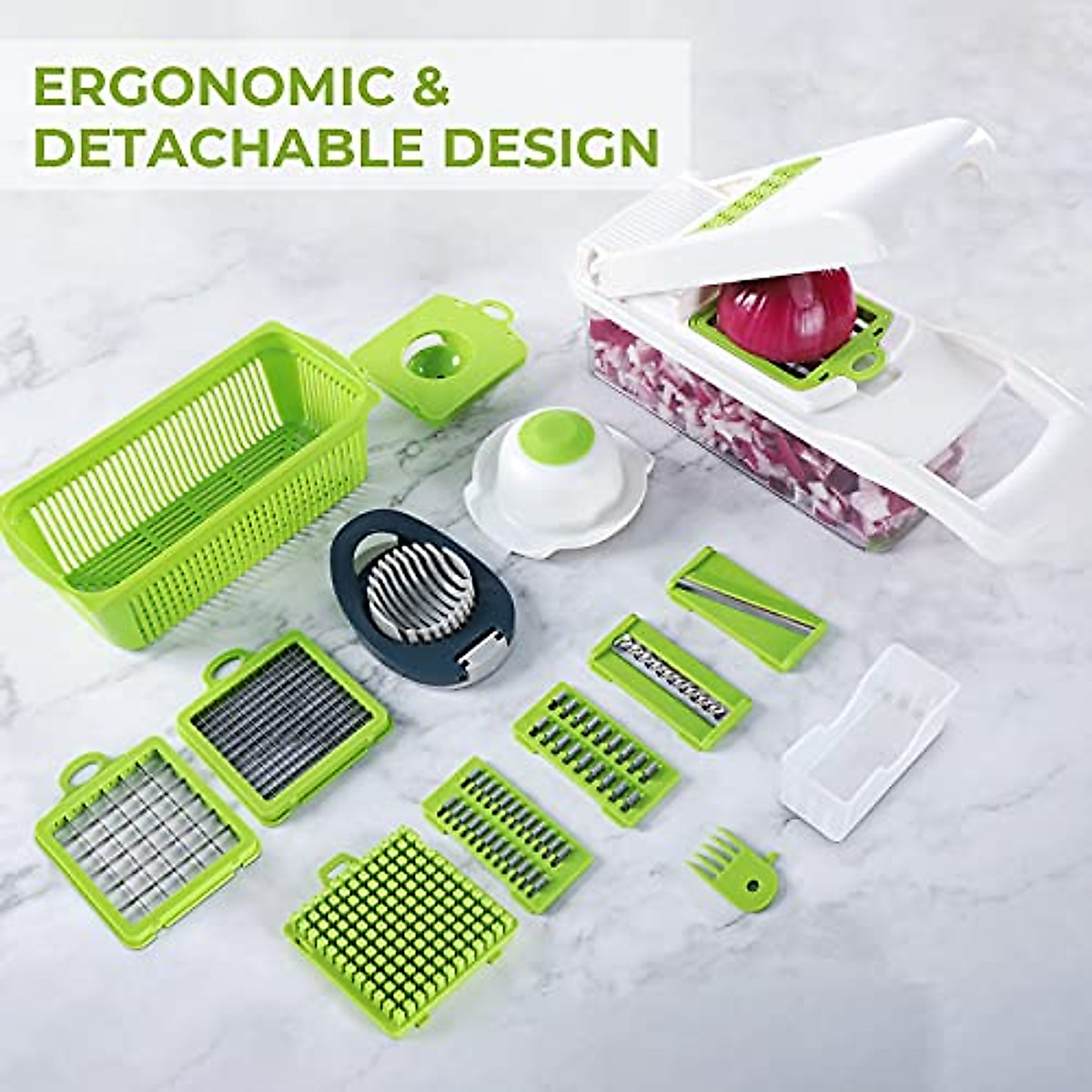MAIPOR Vegetable Chopper - Onion chopper - Multifunctional 15 in 1 professional food chopper - Kitchen chopper - Dicer Cutter - veggie chopper with container - Vegetable Slicer Cutter - Egg slicer