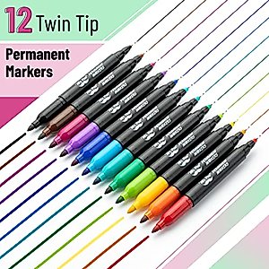 Mr. Pen- Dual Tip Permanent Markers, 12 Pack, Fine & Ultra Fine Tip, Fine Tip Permanent Markers, Fine Tip Marker, Permanent Markers Fine Point, Fine Point Permanent Marker, Marker Pens Fine Point