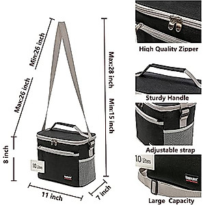 Lunch Bag 10L,Insulated Lunch Box for Men/Women,Reusable Cooler or Warmer Lunch Bags for Adults/Kids,Leakproof Lunch Bag Box for Office School Picnic Beach-Black…