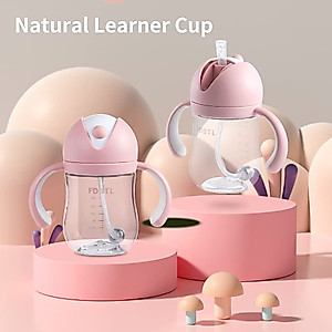 FDBTL Baby Soft Spout Sippy Cups, Learner Cup with Removable Handles, Leak-Proof, Spill-Proof, A Straw Brush, Break-Proof Cups for Toddlers Infant (Pink 9oz)